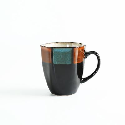 China SGS 10oz Black Pottery Mugs Two Layers Glaze With Hexagonal Shape for sale