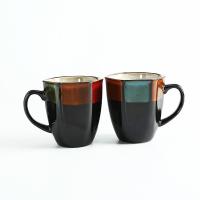 China SGS 10oz Black Pottery Mugs Two Layers Glaze With Hexagonal Shape for sale