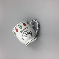 China White Stoneware Hand Painted Embossed Coffee Mug 11oz 12oz 13oz Microwave Safe for sale