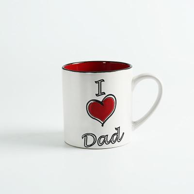 China Durable Red Inside 18oz Ceramic Drinking Mugs , 500ml Ceramic Mug For Father'S Day for sale