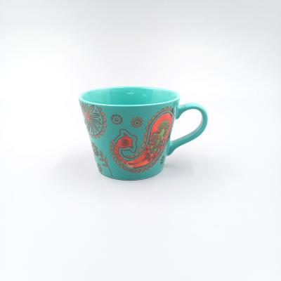 China 380 ml Stoneware Hand Drawn Flower Golden Ceramic Coffee Mug for sale