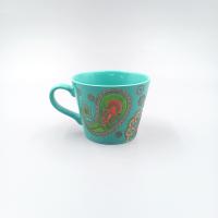 China 380 ml Stoneware Hand Drawn Flower Golden Ceramic Coffee Mug for sale