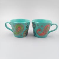 China 380 ml Stoneware Hand Drawn Flower Golden Ceramic Coffee Mug for sale