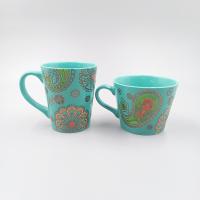 China 380 ml Stoneware Hand Drawn Flower Golden Ceramic Coffee Mug for sale