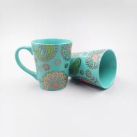 China 14oz V-Shape Ceramic Green Glazed Hand Painted Gold Flower Coffee Mug 3000 PCS MOQ for sale