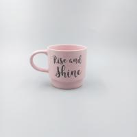 China Hand Thrown 12oz 360ml Ceramic Stoneware Mugs Pink Lettered for sale