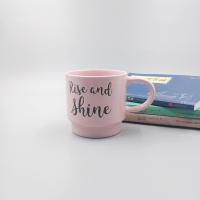 China Hand Thrown 12oz 360ml Ceramic Stoneware Mugs Pink Lettered for sale