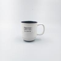 China 14oz 410ml Glazed Hand Painted Ceramic Stoneware Mugs Black White Coffee Letter Relief for sale