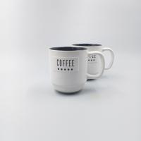 China 14oz 410ml Glazed Hand Painted Ceramic Stoneware Mugs Black White Coffee Letter Relief for sale
