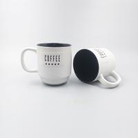 China 14oz 410ml Glazed Hand Painted Ceramic Stoneware Mugs Black White Coffee Letter Relief for sale