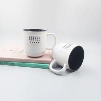 China 14oz 410ml Glazed Hand Painted Ceramic Stoneware Mugs Black White Coffee Letter Relief for sale