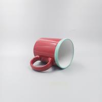 China Red Glaze Enamel Large Beer Mug 19oz Hand Painted Green Edge Ceramic Cup for sale