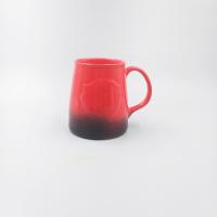 China 20oz Embossed Red Glazed Stoneware Coffee Mugs Large Capacity for sale
