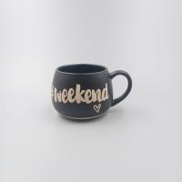 China 14oz Custom Black Ceramic Coffee Mug Porcelain Big Belly Design for sale