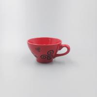 China Bowl Shape Coffee Cup With Chinese Red Glazed Silk Screen Pattern for sale