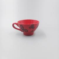 China Bowl Shape Coffee Cup With Chinese Red Glazed Silk Screen Pattern for sale