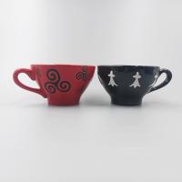 China Bowl Shape Coffee Cup With Chinese Red Glazed Silk Screen Pattern for sale