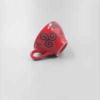 China Bowl Shape Coffee Cup With Chinese Red Glazed Silk Screen Pattern for sale