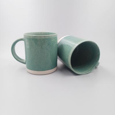China Kiln Glazed Ceramic Beer Mugs 13oz Green Color Milk Mugs with Customized Logo for sale