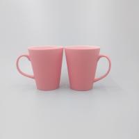 China Pink V-shaped matte Color Glaze  Ceramic Tea Mug Coffee with Handle for sale