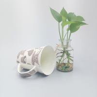 China 10oz Matte Decal White Glazed V-Shaped Ceramic Coffee Mug for sale