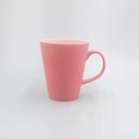 China Pink V-shaped matte Color Glaze  Ceramic Tea Mug Coffee with Handle for sale