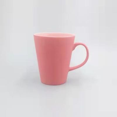 China Pink V-shaped matte Color Glaze  Ceramic Tea Mug Coffee with Handle for sale