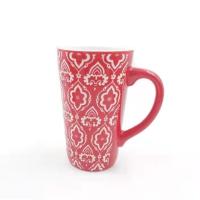 China 20OZ Red Color Glaze Ceramic Drinking Mugs With  Decals for sale