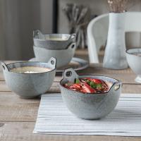 China Biauricular Ice Crackle Glaze Ceramic Bowl 5.5 Inches for Restaurant Use for sale