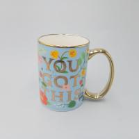 China Custom Printed Gold Ceramic Coffee Mugs Temperature Resistant 14oz for sale