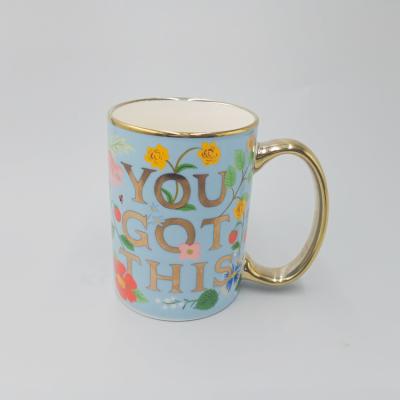 China Custom Printed Gold Ceramic Coffee Mugs Temperature Resistant 14oz for sale