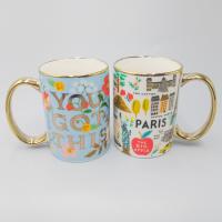 China Custom Printed Gold Ceramic Coffee Mugs Temperature Resistant 14oz for sale