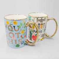 China Custom Printed Gold Ceramic Coffee Mugs Temperature Resistant 14oz for sale