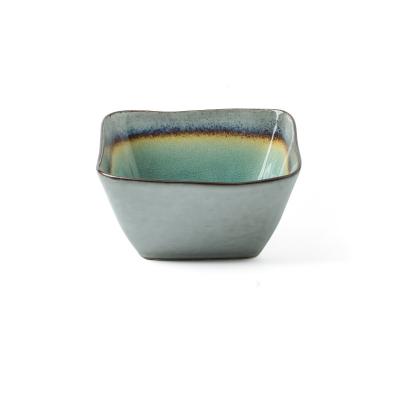 China 5.5 Inch Square Ice Cracked Glaze Ceramic Salad Bowl Durable Stoneware for Custom OEM for sale