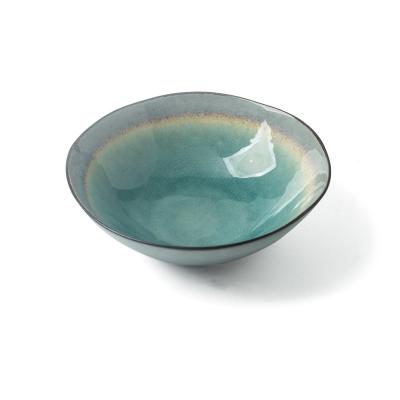 China 7.5 Inch Colorful Ice Crackle Glaze Ceramic Bowl Irregular Shape for Noodle Soup for sale
