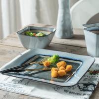 China Square Shape Crackle Glaze Ceramic Dinner Plates for Salad for sale