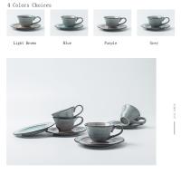 China Breakfast Ice Crackle Ceramic Glaze Cup And Saucer Handmade for sale