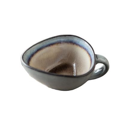China Ice Crackle Glaze Tea Ceramic Cup Irregular Triangle Shaped 3oz Porcelain for sale