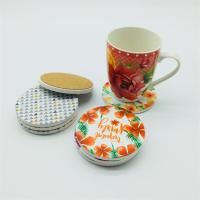 China Vibrant Floral Design Drink Absorbent Ceramic Coasters With Cork Back for sale