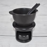 China Ceramic Cast Iron Burner Cheese Chocolate Fondue Set Black for sale