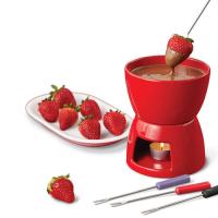 China Ceramic Chocolate Fondue Set Porcelain Melting Pot with 4 Forks Tea Light 200ml for sale