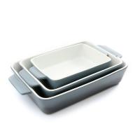 China Rectangular Ceramic Bakeware Casserole Dish Set 3 Sizes 21-38cm Oven Safe for sale