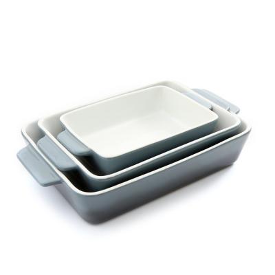 China Rectangular Ceramic Bakeware Casserole Dish Set 3 Sizes 21-38cm Oven Safe for sale