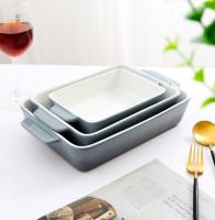China Rectangular Ceramic Bakeware Casserole Dish Set 3 Sizes 21-38cm Oven Safe for sale