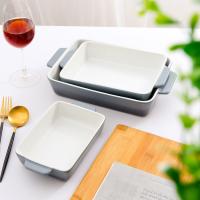 China Rectangular Ceramic Bakeware Casserole Dish Set 3 Sizes 21-38cm Oven Safe for sale