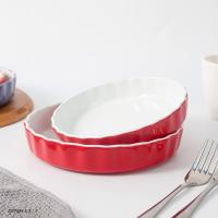 China Home Kitchen Round Deep Ceramic Baking Tray for Custard Loaf Baking for sale