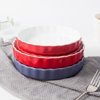 China Home Kitchen Round Deep Ceramic Baking Tray for Custard Loaf Baking for sale
