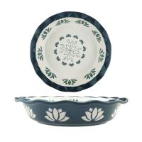 China Earthenware Round Baking Pan 27cm Cake Pie Dish Customizable Color Pattern for sale