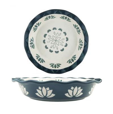 China Earthenware Round Baking Pan 27cm Cake Pie Dish Customizable Color Pattern for sale