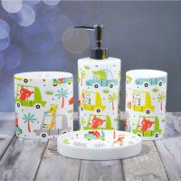 China Custom Decal Glaze Ceramic Bathroom Accessories Set 4 Piece Food Grade for sale